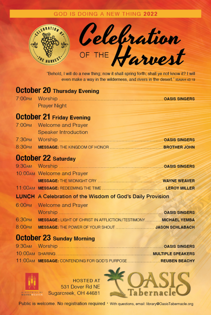 Celebration of the Harvest - October 2022 - Ministries of Wayne Weaver